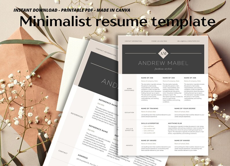 Classy Feminine Resume CV Template Package, Modern Resume Template ...