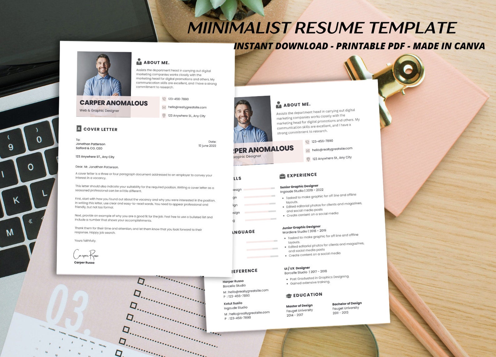 Light Pink Minimalistic Professional Resume Template.pdf, Modern Resume ...