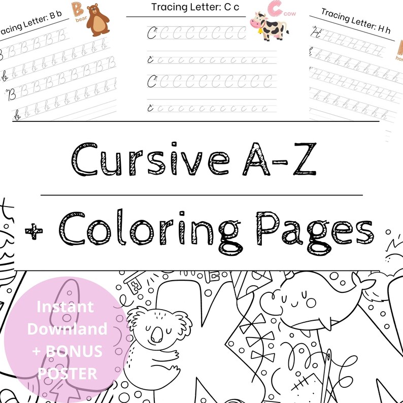 BUNDLE ABC Tracing Cursive Practice Worksheet and Alphabet Coloring ...