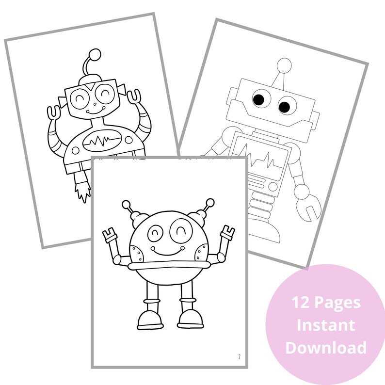 Robot Coloring Book, Robot Coloring Pages for Kids, 12 Printable Pages ...