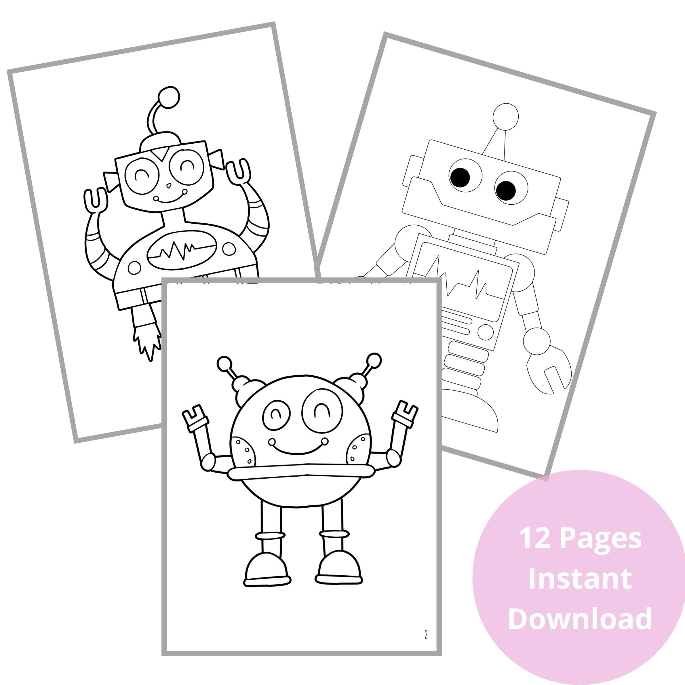 Robot Coloring Book, Robot Coloring Pages for Kids, 12 Printable Pages ...