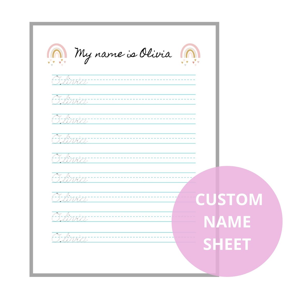 Custom Cursive Name Practice Worksheet, Name Tracing, Custom Name ...