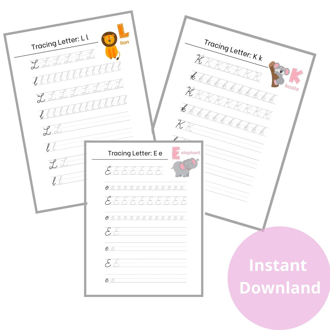 Cursive Letters Handwriting Practice Printable Worksheet, Alphabet ...