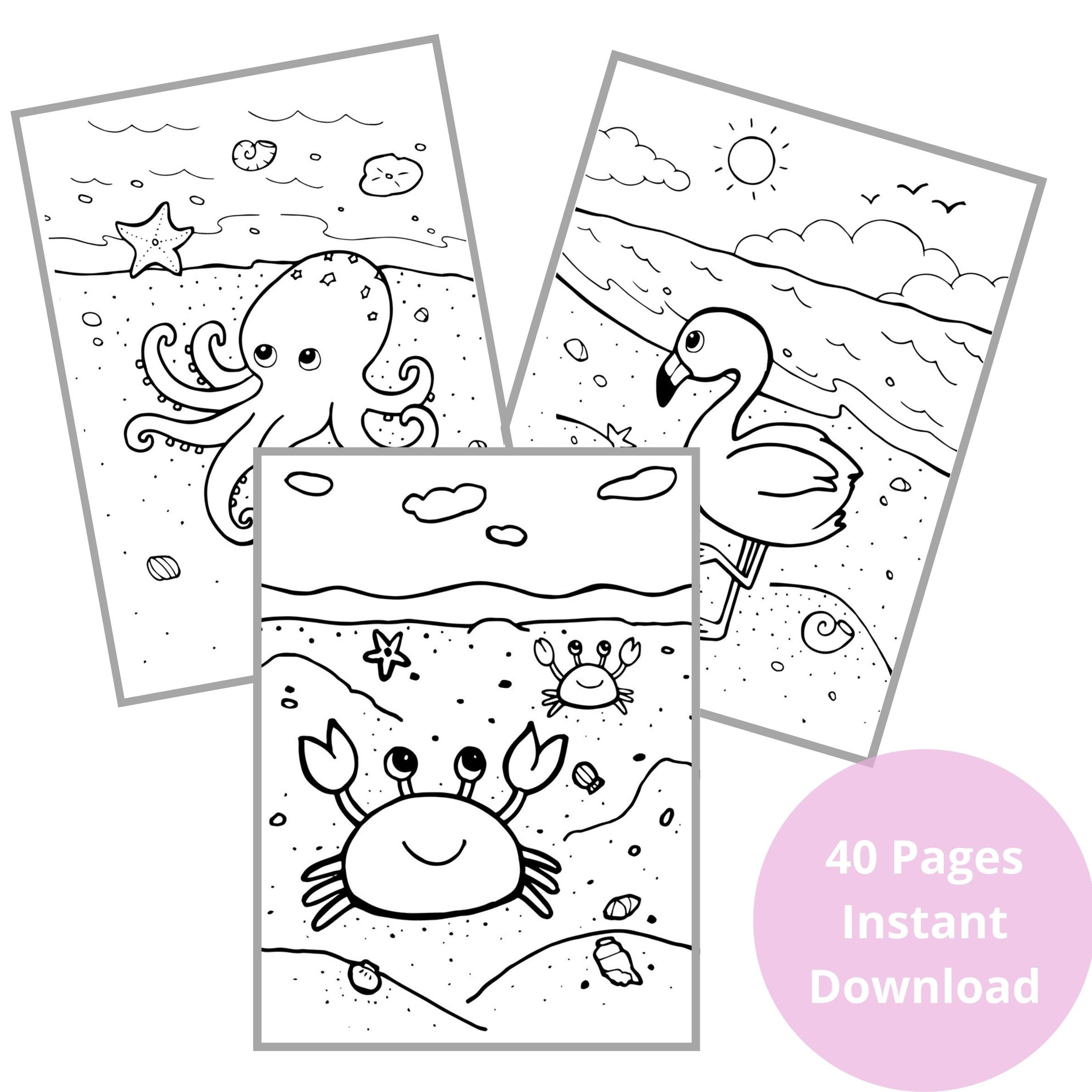 Summer Coloring Book, Beach Coloring Pages for Kids, 40 Printable Pages ...