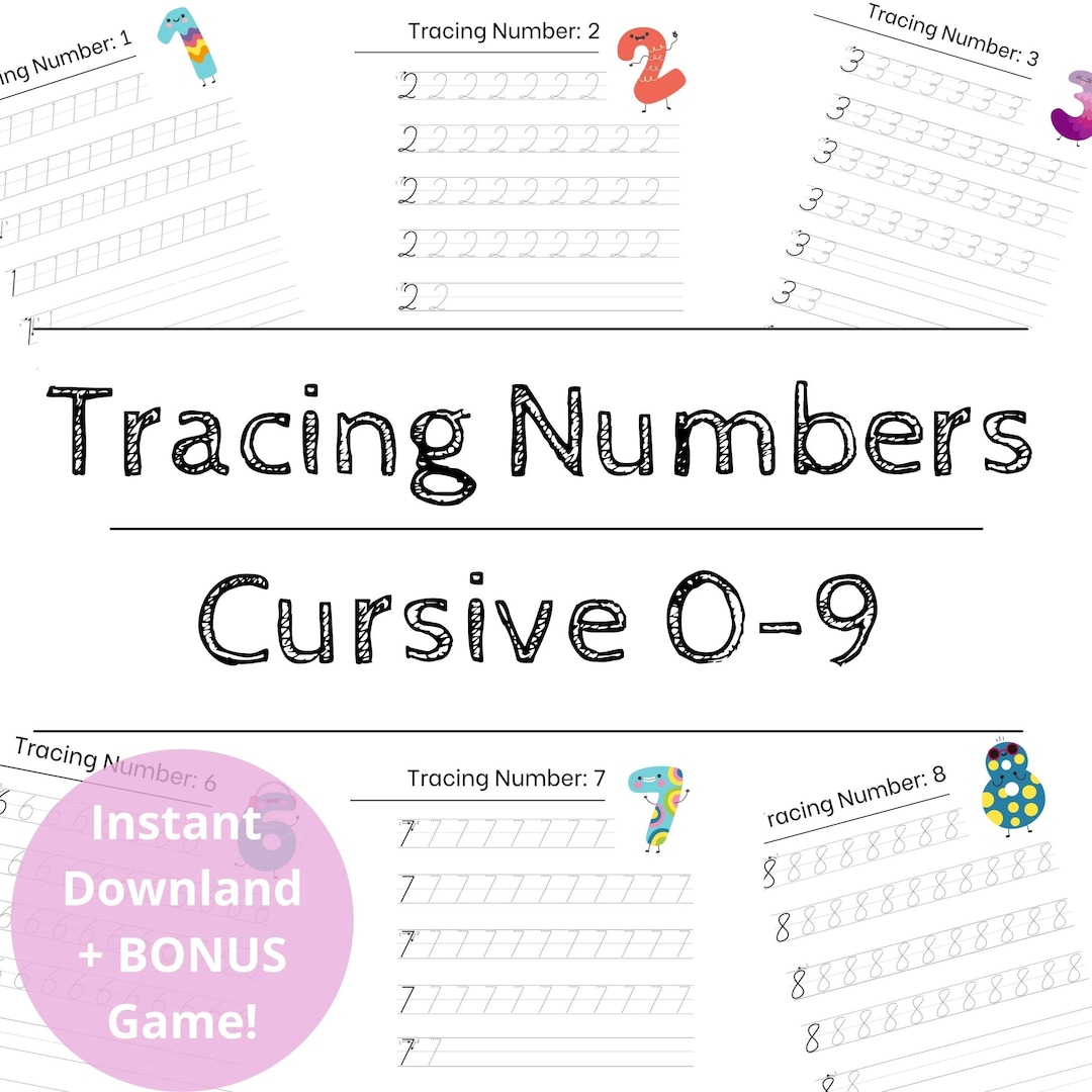 Tracing Numbers Cursive, Printable Worksheet Number Tracing Educational ...
