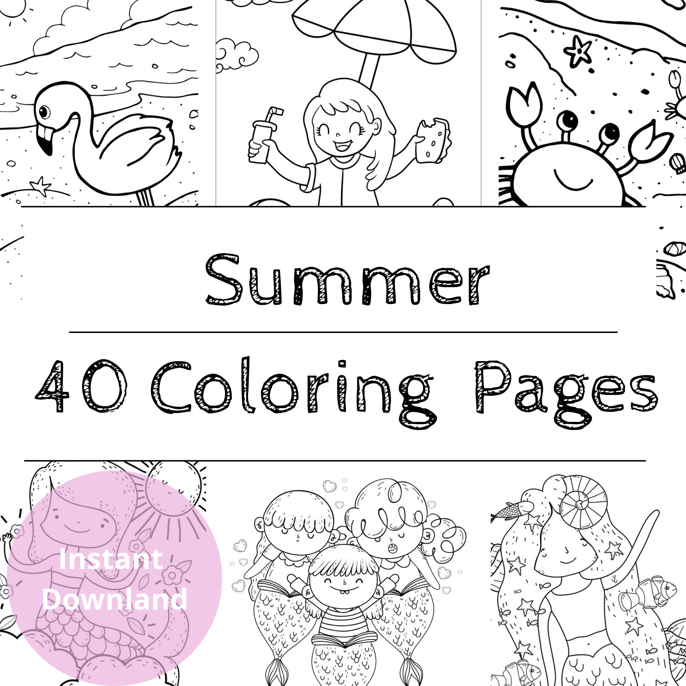 Summer Coloring Book, Beach Coloring Pages for Kids, 40 Printable Pages ...