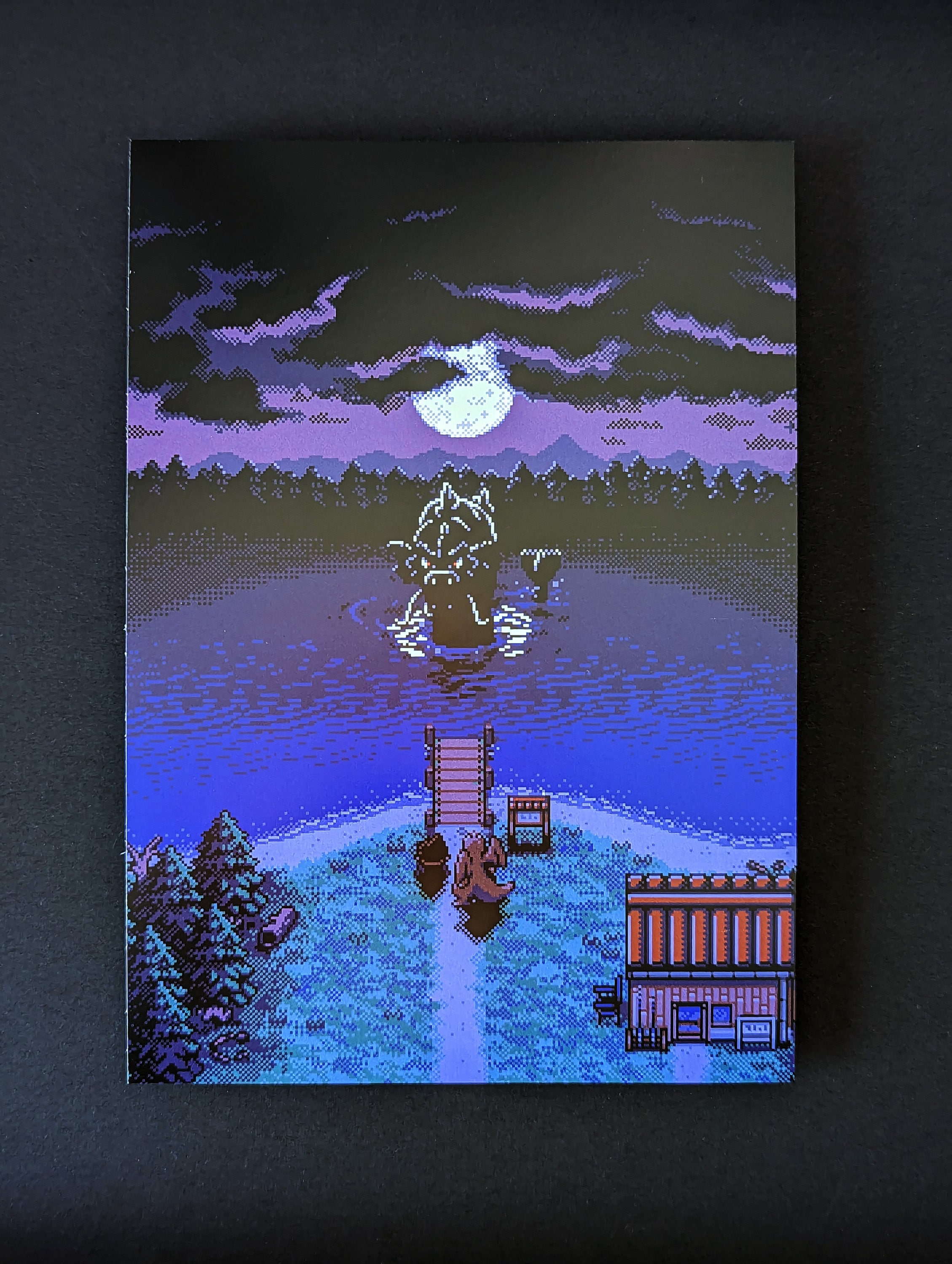 Pixel Art "red Monster of the Lake – Night Version" - A5 Print - Etsy