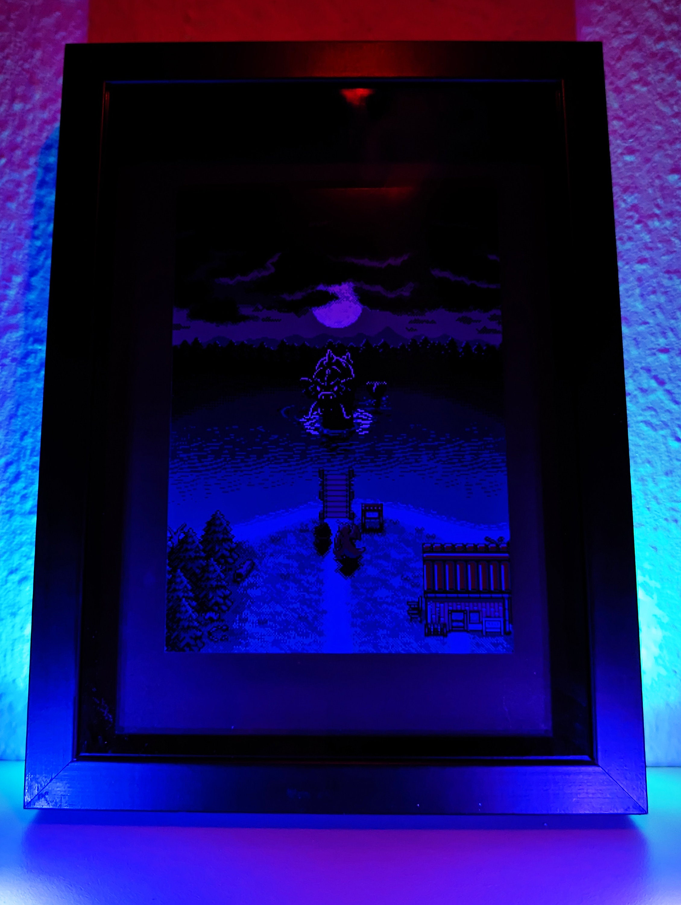 Pixel Art "red Monster of the Lake – Night Version" - A5 Print - Etsy
