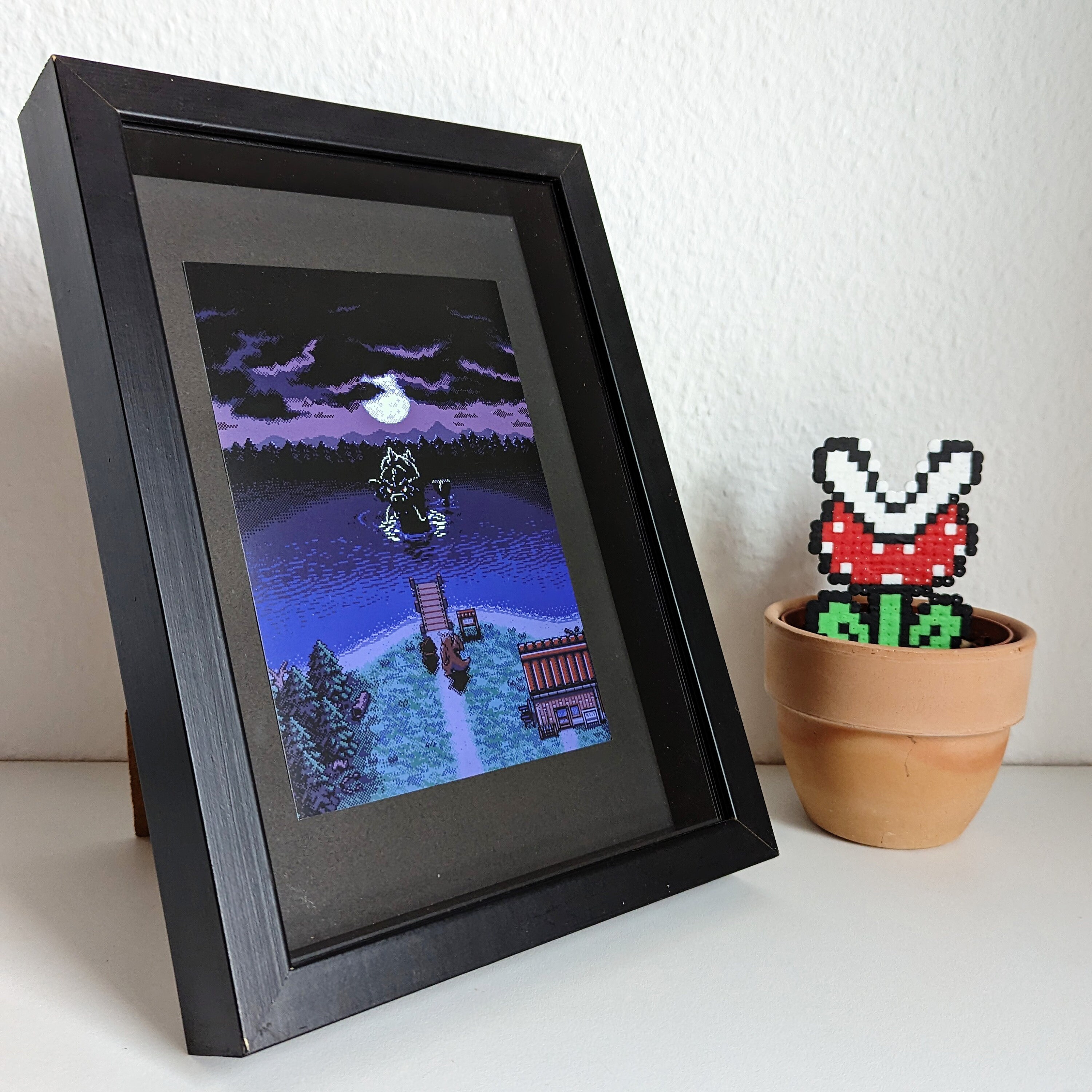 Pixel Art "red Monster of the Lake – Night Version" - A5 Print - Etsy
