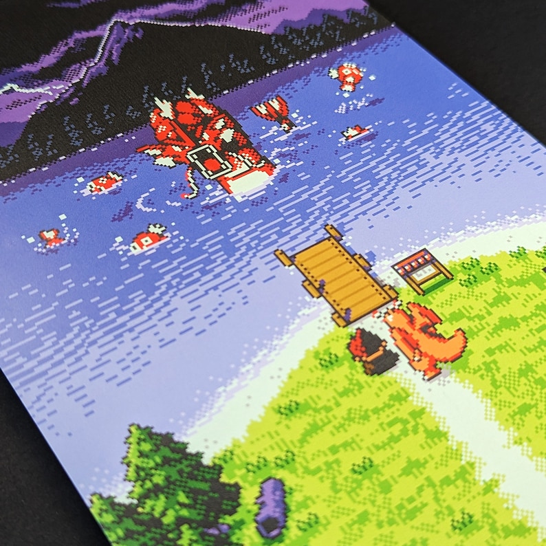 Pixel Art "red Monster of the Lake – Day Version" - A5 Print - Etsy