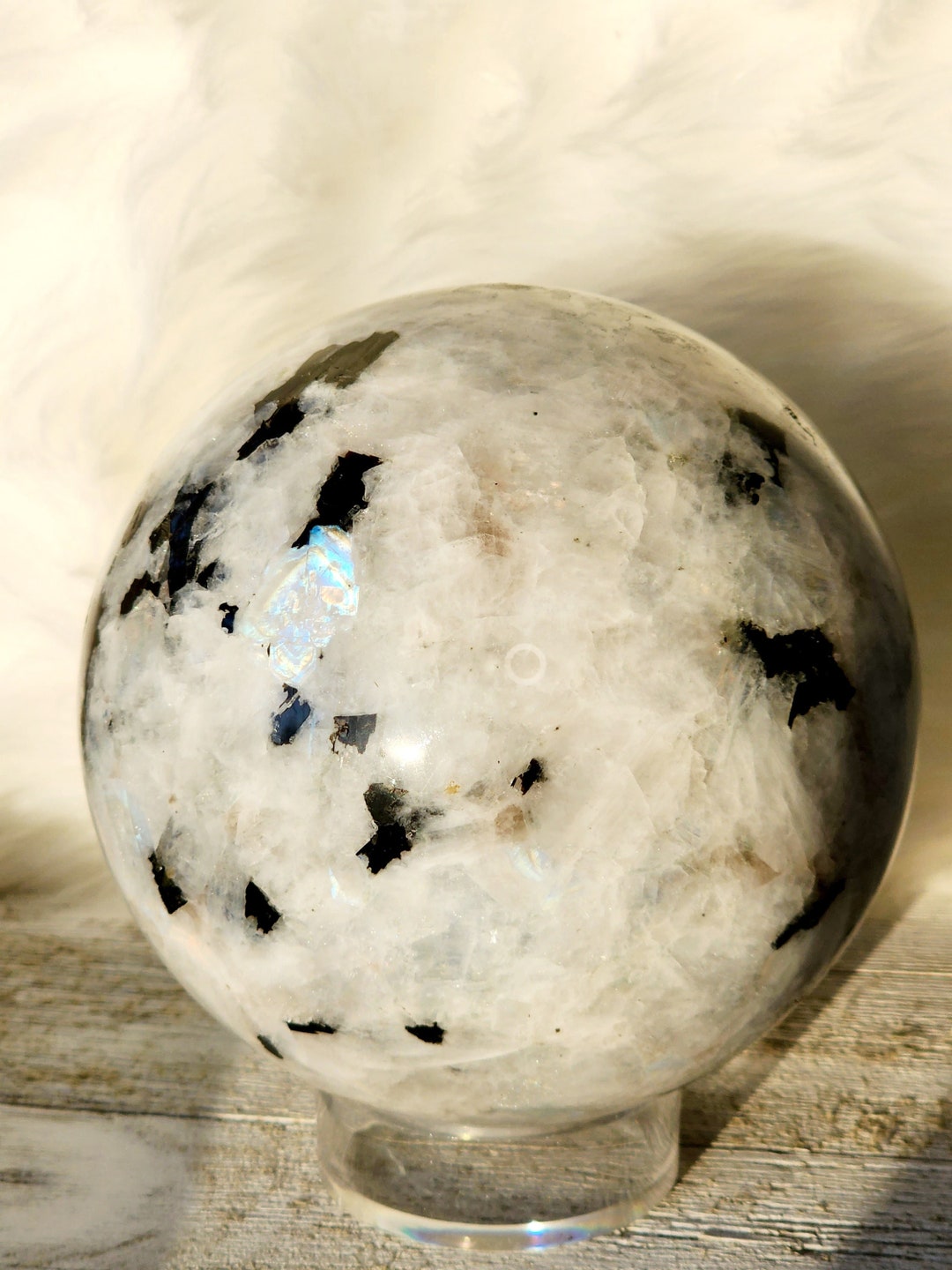Stunning Large Rainbow Moonstone Sphere With Flashes of Pyrite - Etsy