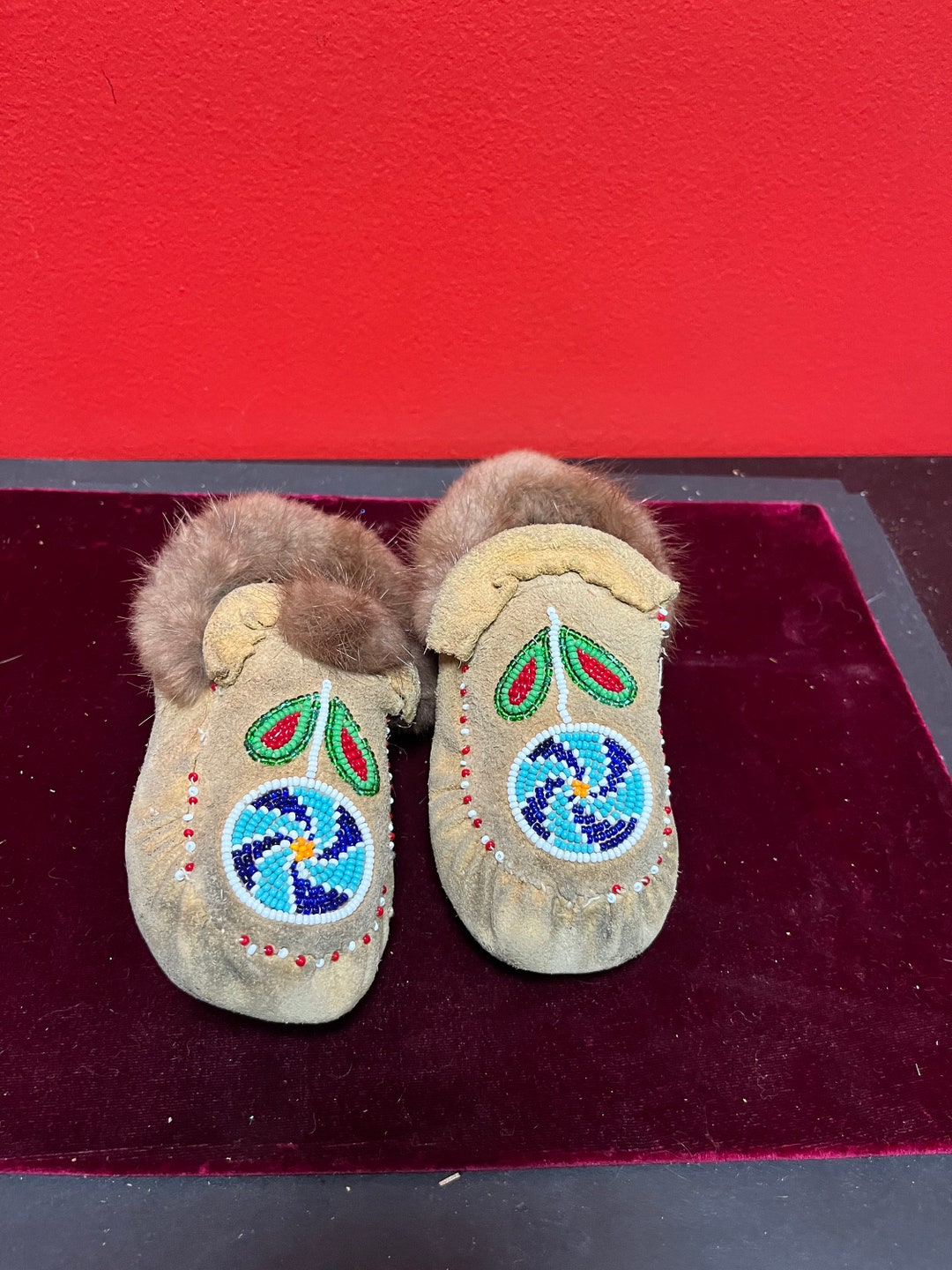 Small 6 Inch Long, Indigenous First Nations Leather and Beaded Moccasin ...