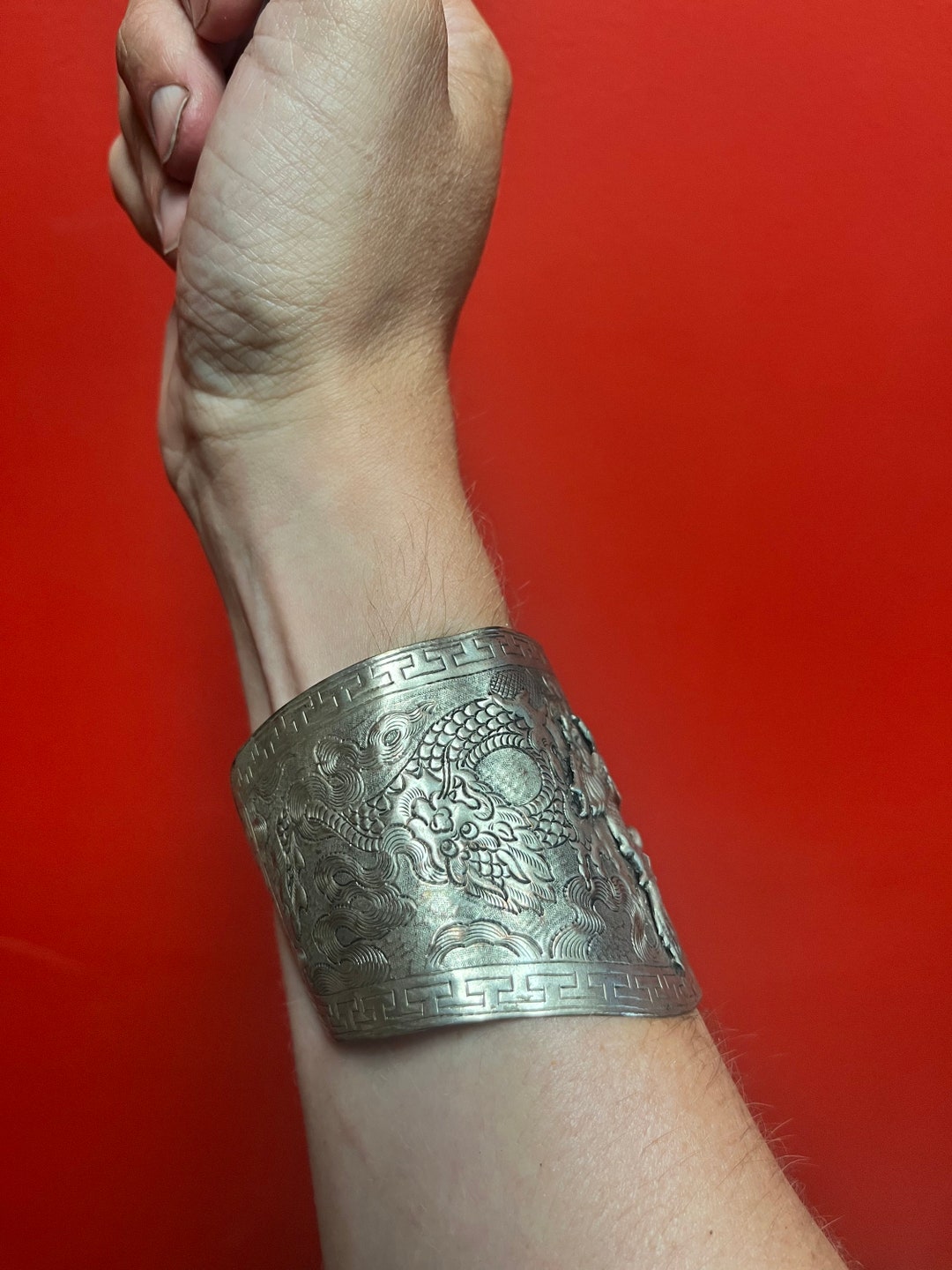 3 Inch Adjustable Chinese Silver Dragon Cuff - Etsy