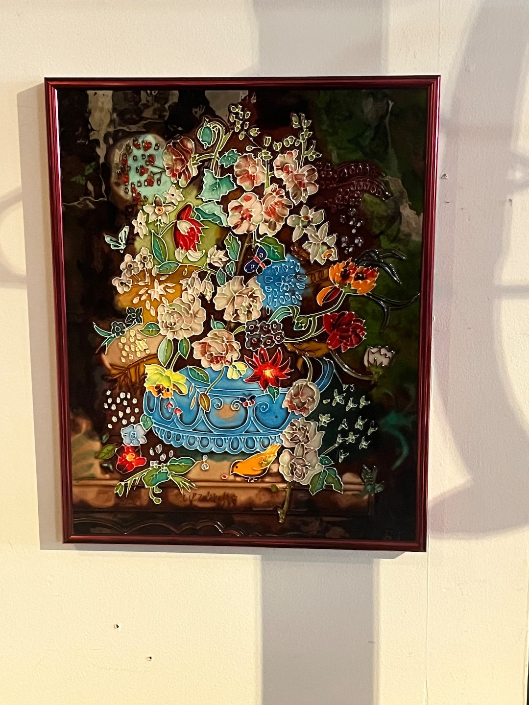 A 14 X 11 Heavy Metal Enamelled Picture in Frame — Signed and Heavy ...