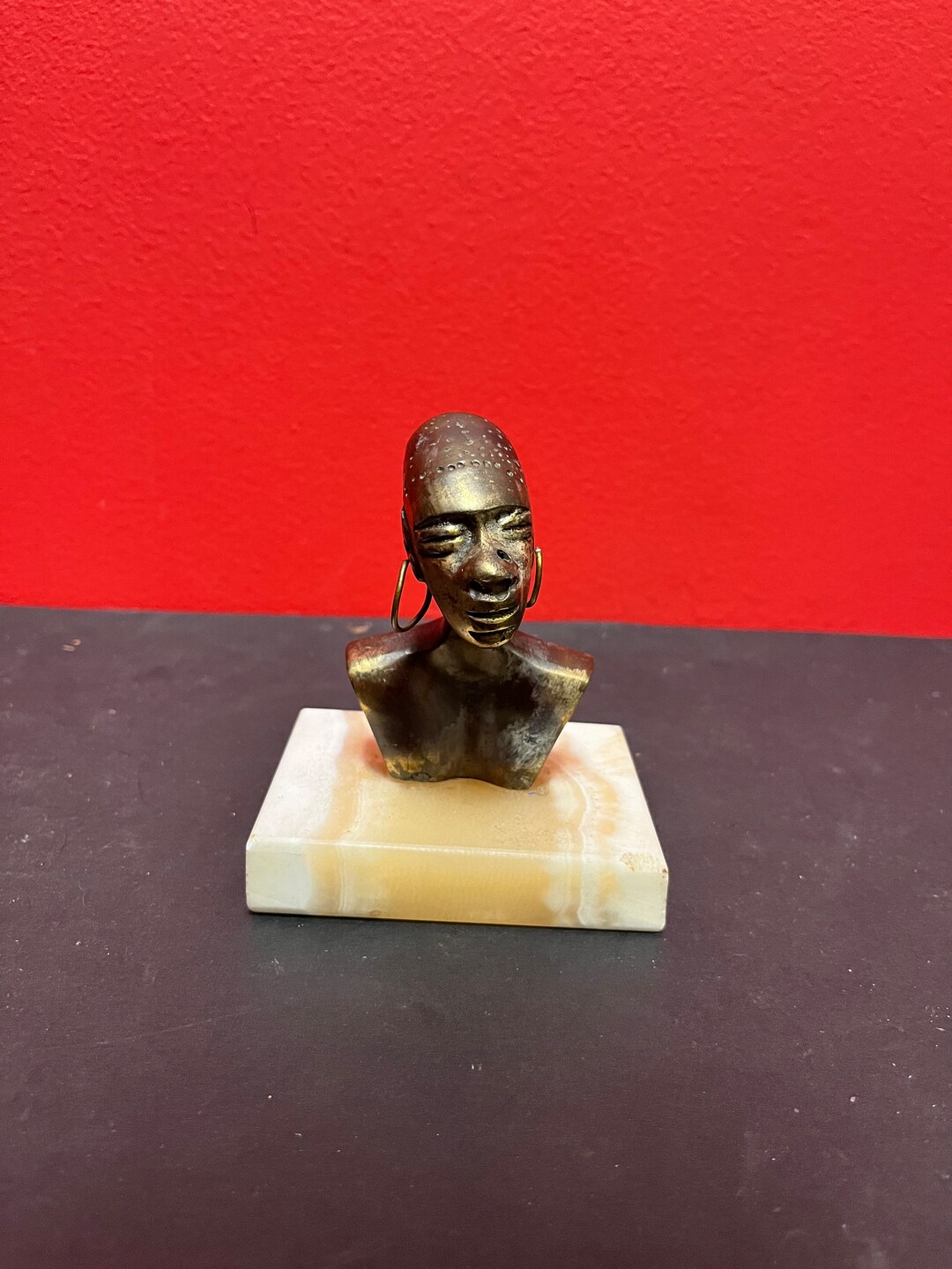 4 X 5” High African Bronze Statue on Onyx Stand — Lovely Patina and ...