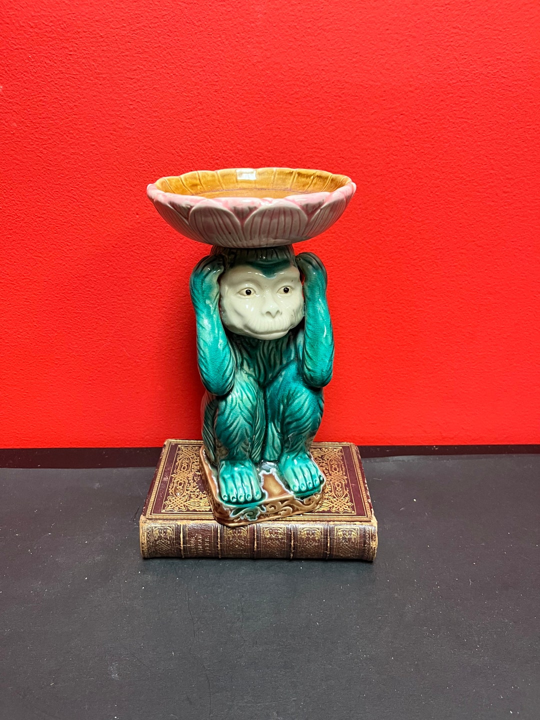 A Lovely, Chinese Antique Majolica 9 Inch Tall Rare Monkey Jug With ...