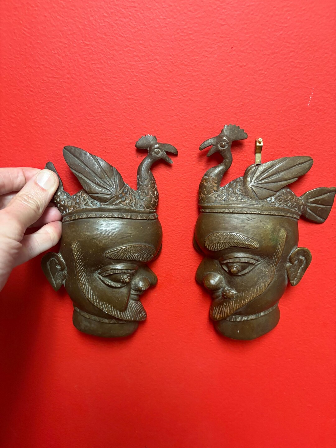 Pr African Benin Bronze 18th Century Masks — 8 X 4 Inches Wide - Great ...