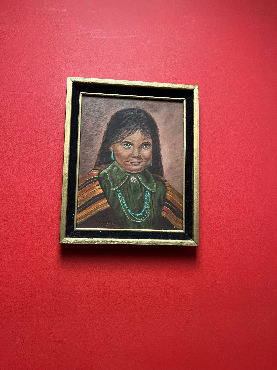 Wonderful 1970s Signed Indigenous Navajo Original Painting of a Young ...