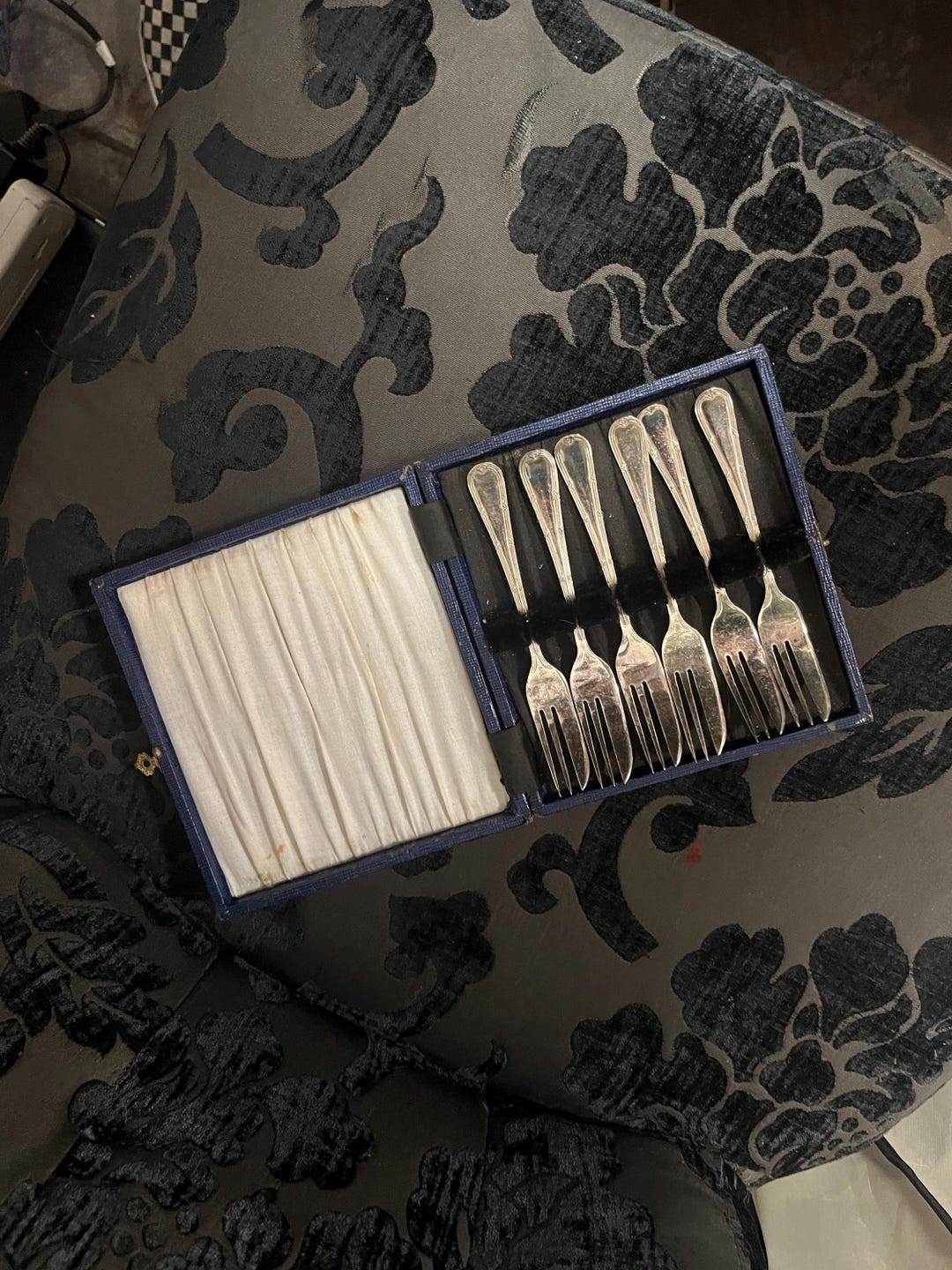 Lovely Set of Six English Silver Plated Antique Snack Forks in Original ...