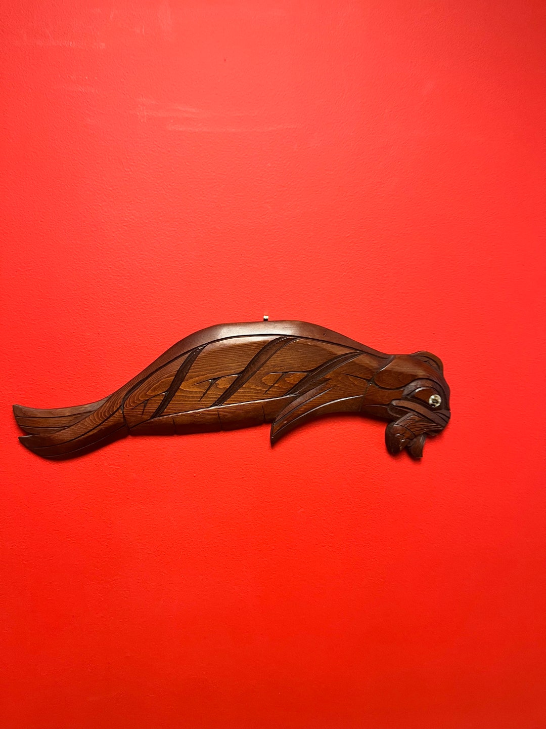 20 X 6” Wide Indigenous First Nations Salish Signed Seal Eating a ...