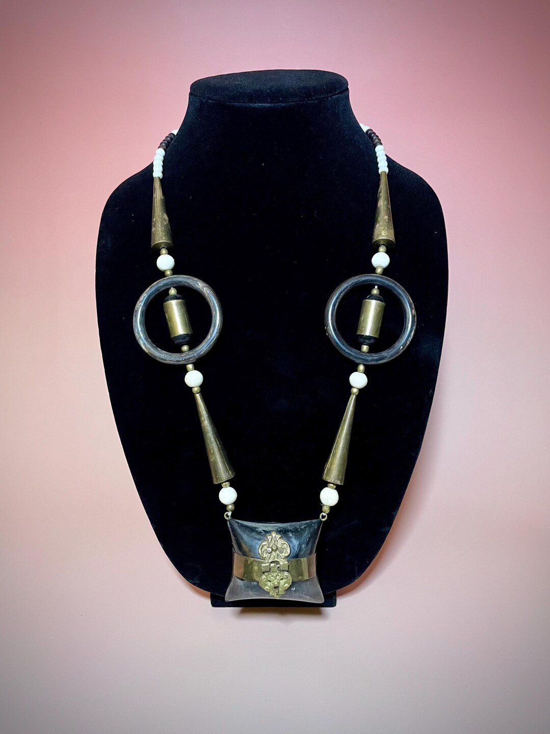 Persian Bone, Brass and Horn Necklace With Mini Purse - Etsy
