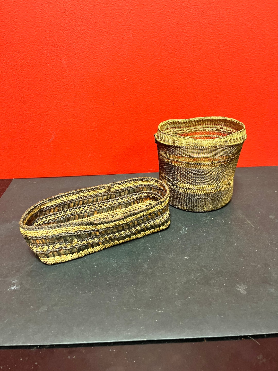 Two Canadian Indigenous First Nations Baskets — 8 and 5 Inches — as is ...