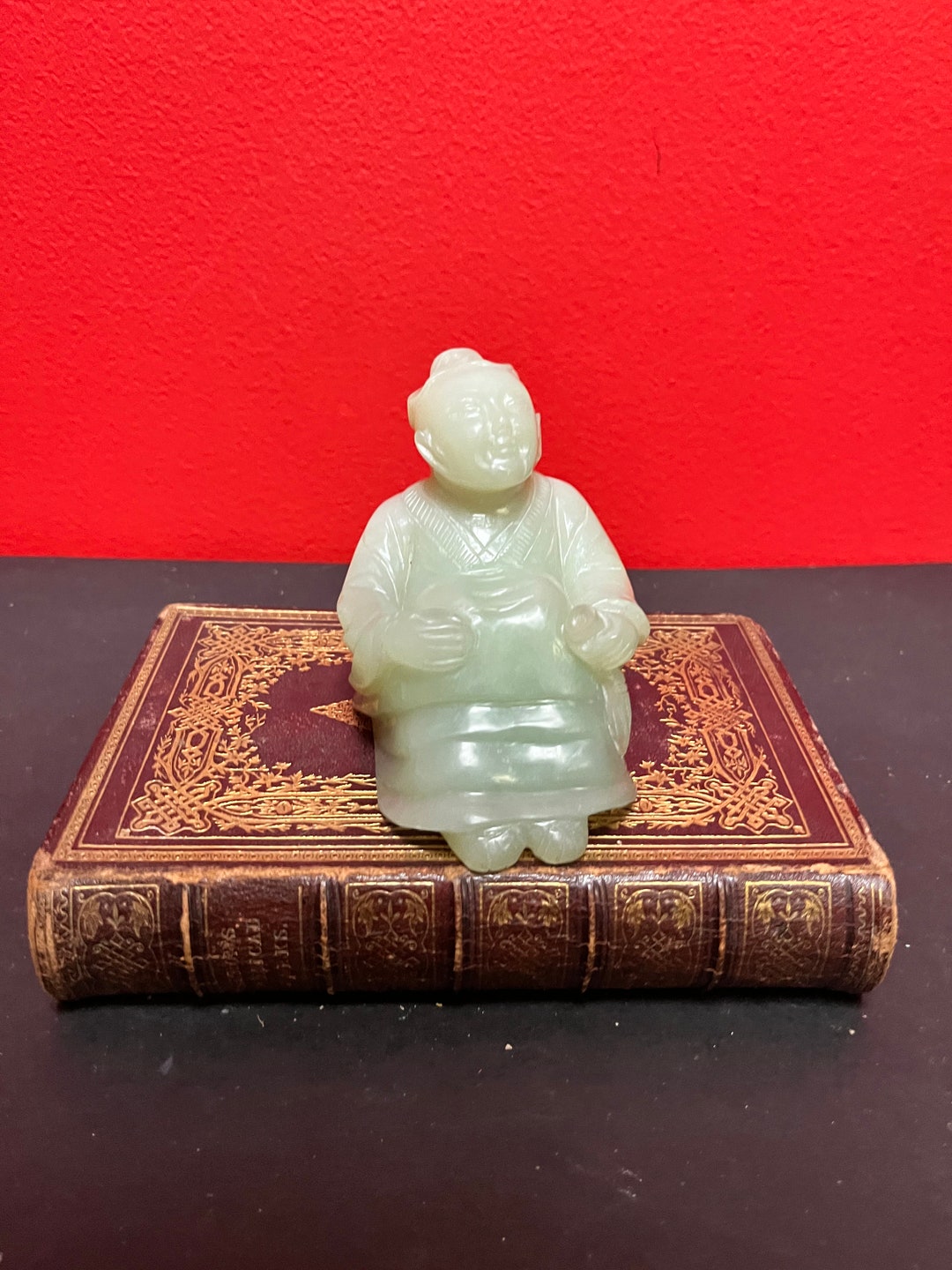 Fabulous 3 1/2 Inch High Antique Chinese Solid Heavy Jade Statue of a ...