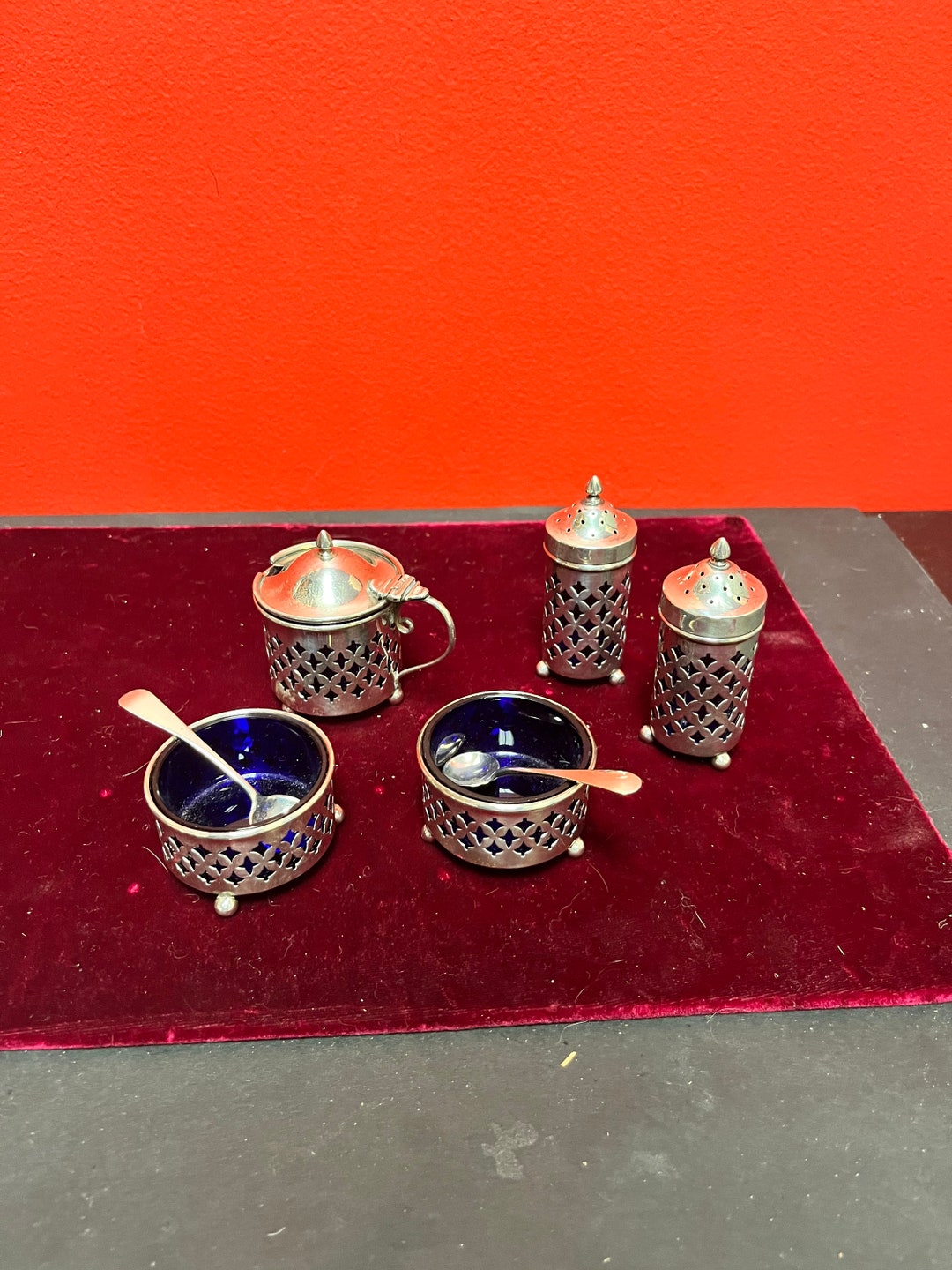 7 Piece Sterling Salt and Pepper and Mustard Set With Liners Great to ...