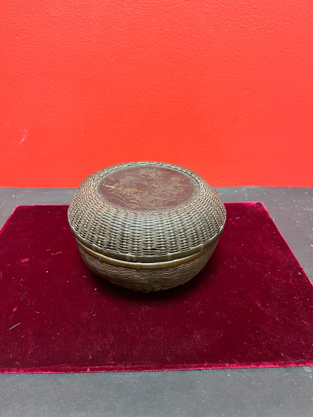 Unusual 19 Century Japanese Wicker and Bronze Box Lid Fits Exactly ...