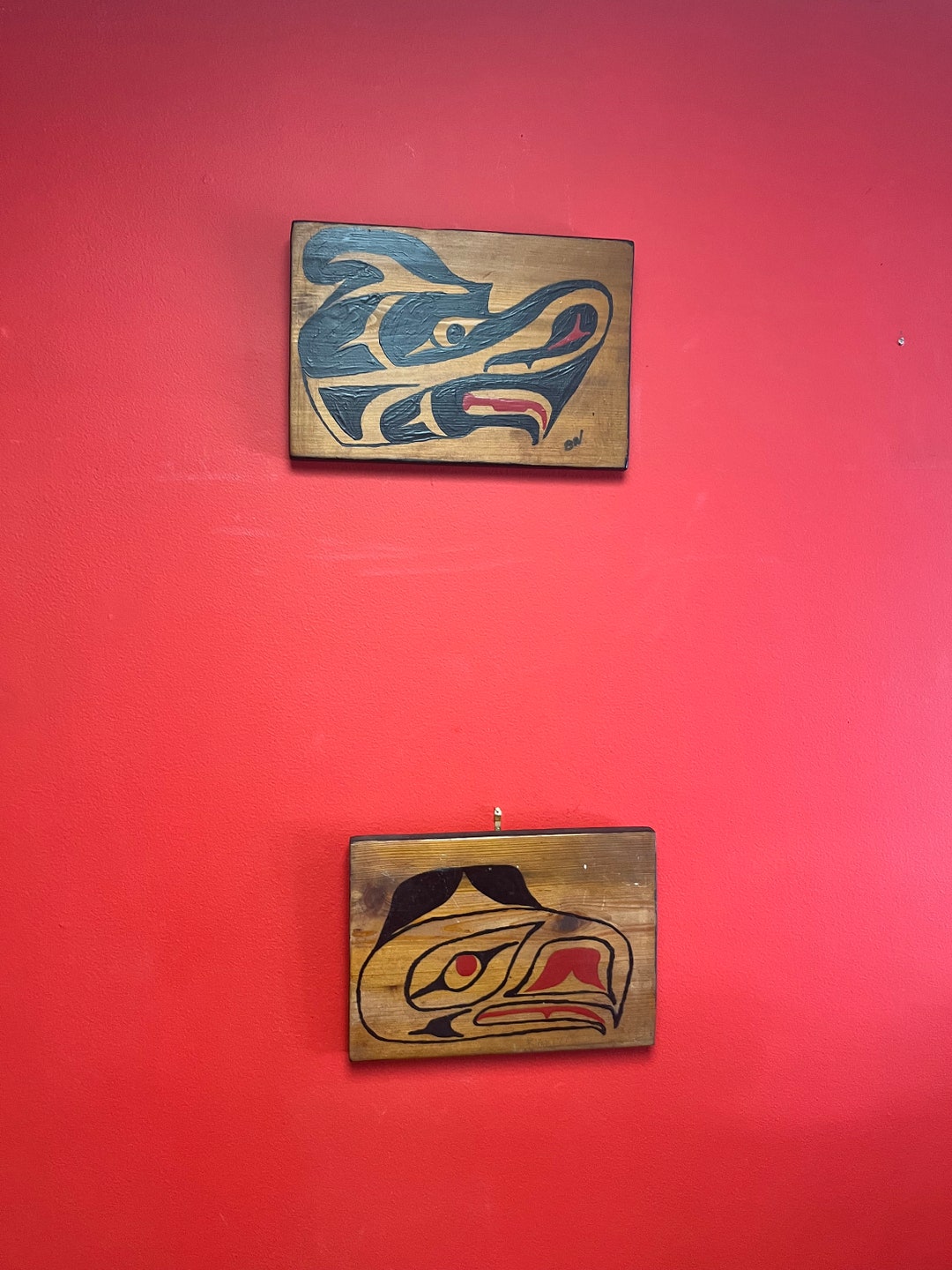 Lovely Pair Indigenous Northwest Coast Primitive Old Plaques— 10 X 7 1/ ...