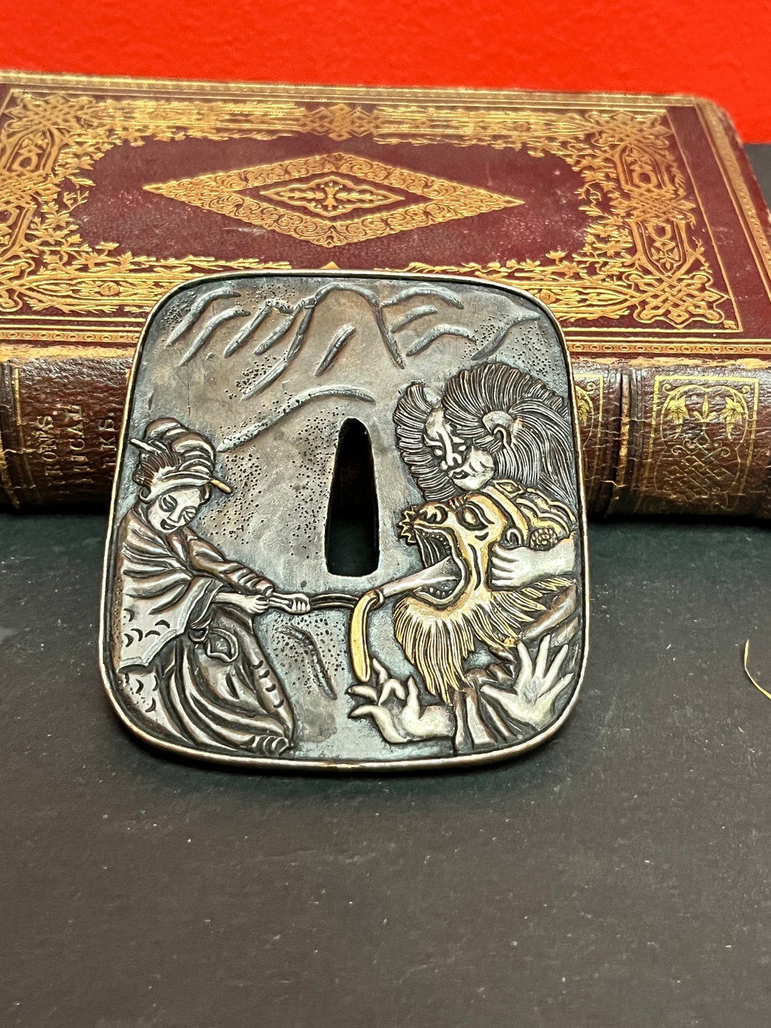 A Stunning 4 Inch, 19 Century Bronze Japanese Tsuba — Geisha Fighting a ...