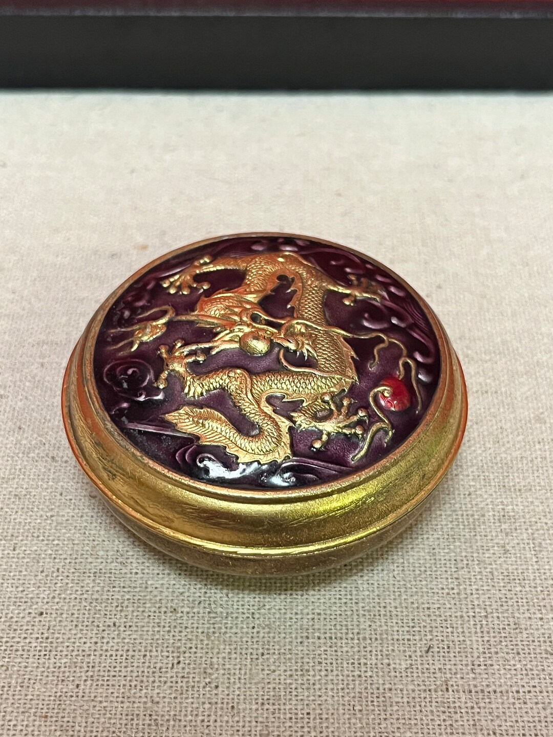 Antique Chinese 2 1/2 Inch Long Enamel Dragon Box in Very Good ...