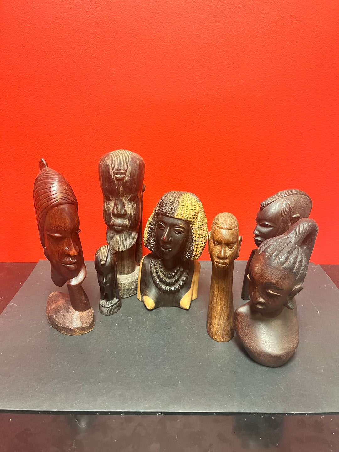 Fabulous Lot of Seven African Wooden Busts — All Good Condition ...