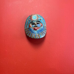Beautiful Old 6 Inch Tall Clay Sun Mask — Mexican — Well Painted ...