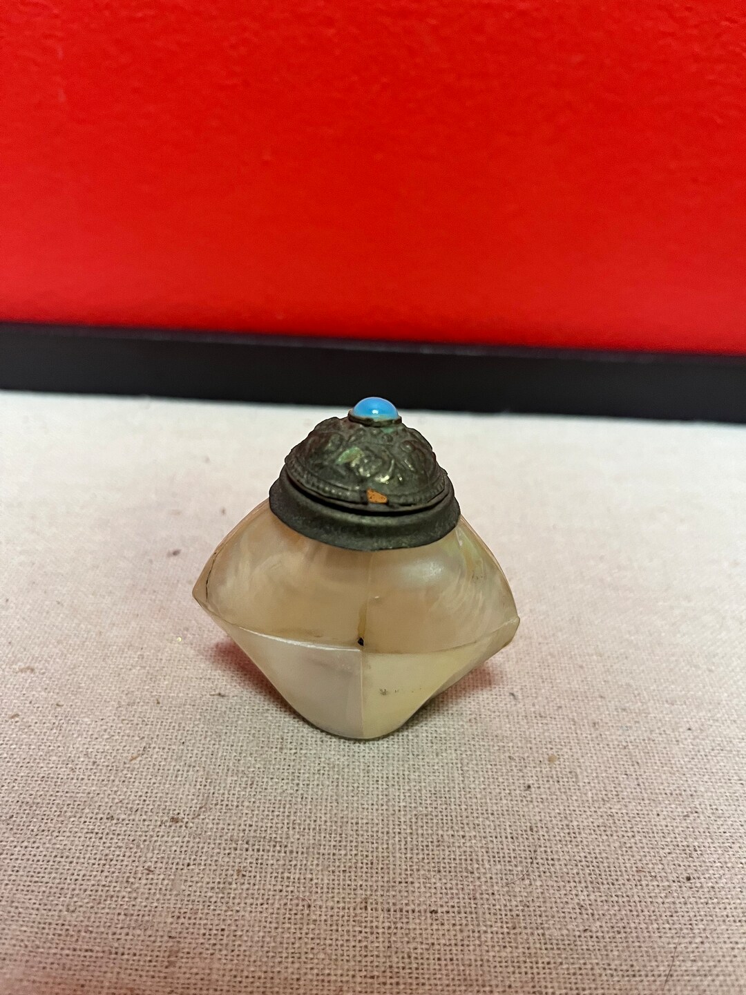 Lovely, 2 Inch High Shell and Bronze Bottle With Cartouche — as is ...