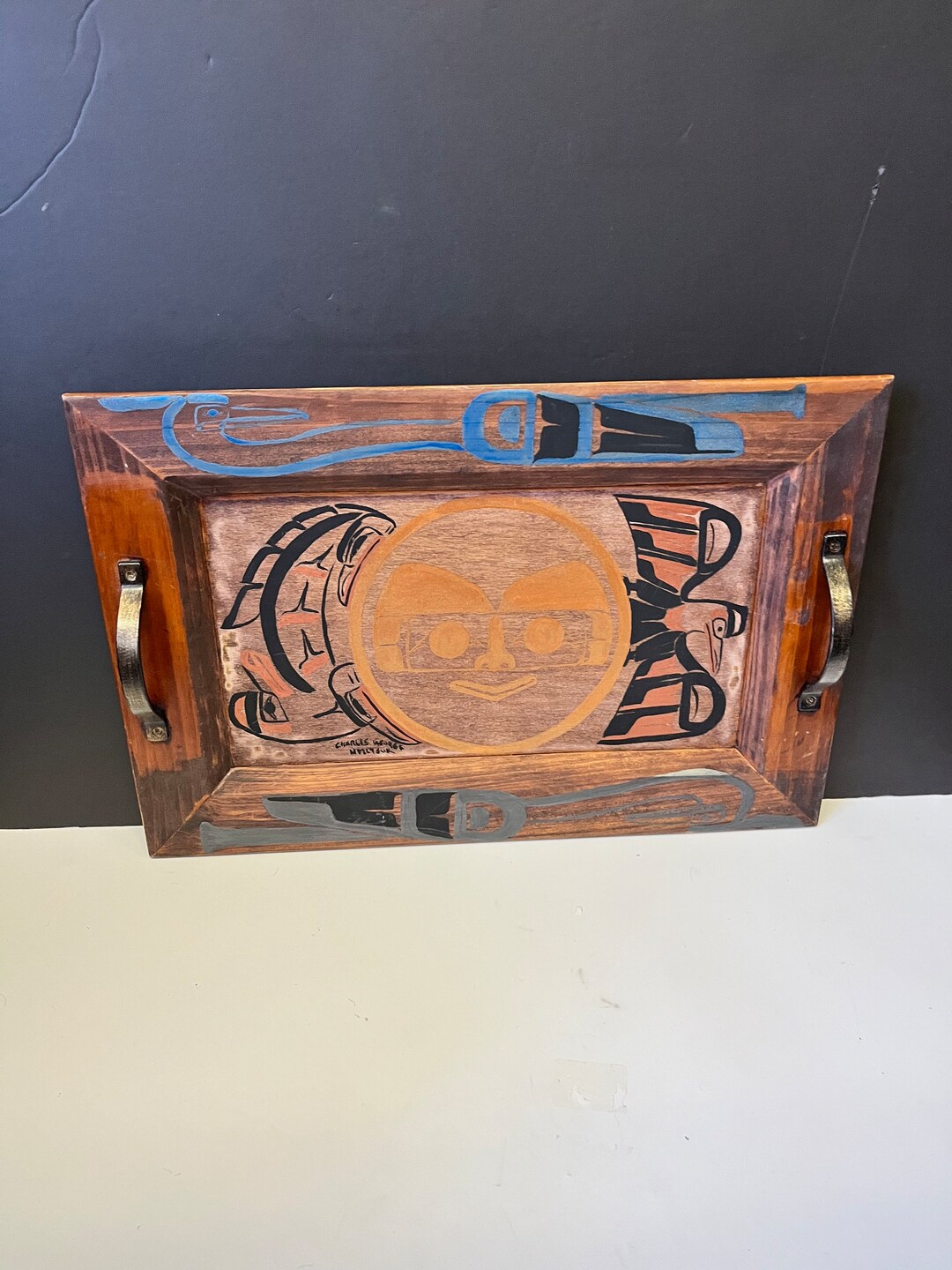 Absolutely Fabulous 17 X 12” Painted Indigenous Tray by Master Carver ...