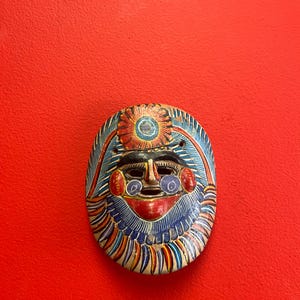 Beautiful Old 6 Inch Tall Clay Sun Mask — Mexican — Well Painted ...