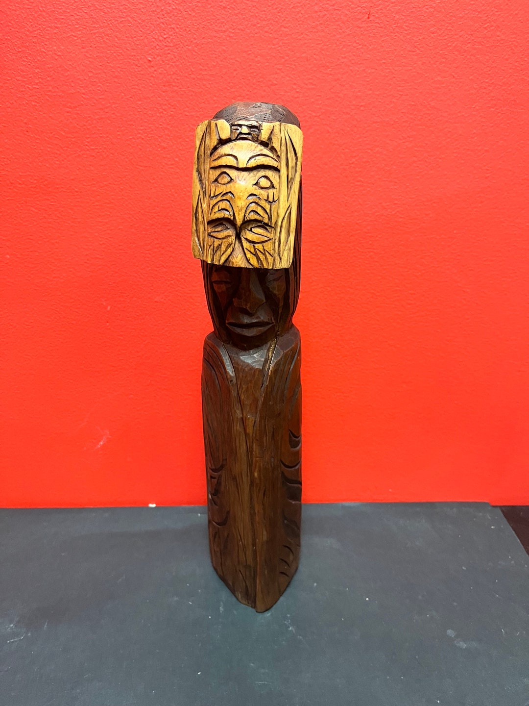 16 Inch Tall Mask on Totem Statue Incredible Stan Joseph Indigenous ...