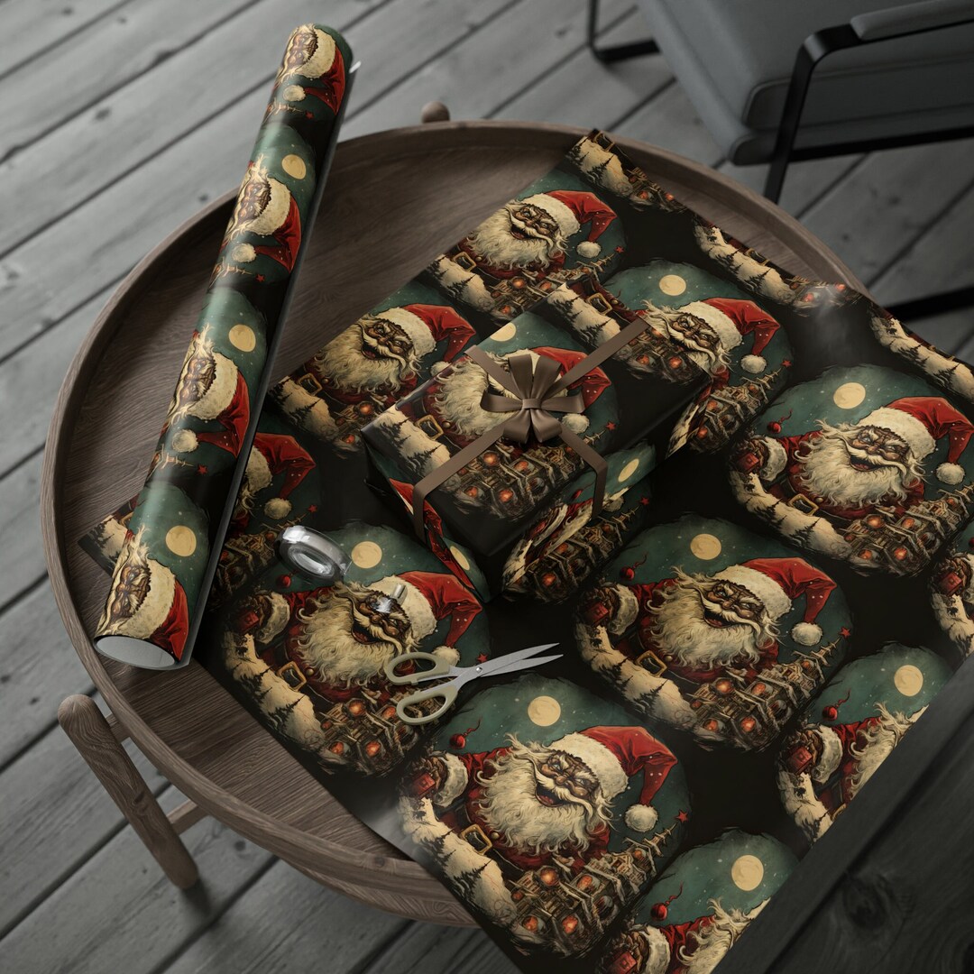 Unhinged Santa Holiday Wrapping Paper Vintage Storybook Art - Etsy