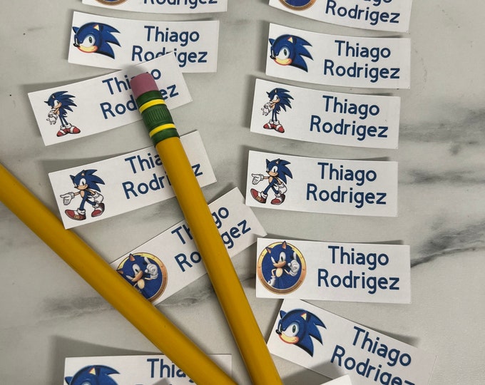 Custom Sonic the Hedgehog Sticker Name Labels Back to School - Etsy