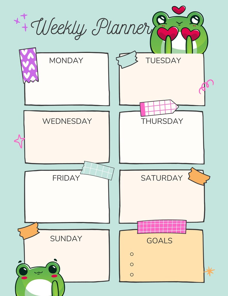 Chibi Frog Weekly Planner Printable Files Svg Jpg Pdf - Etsy