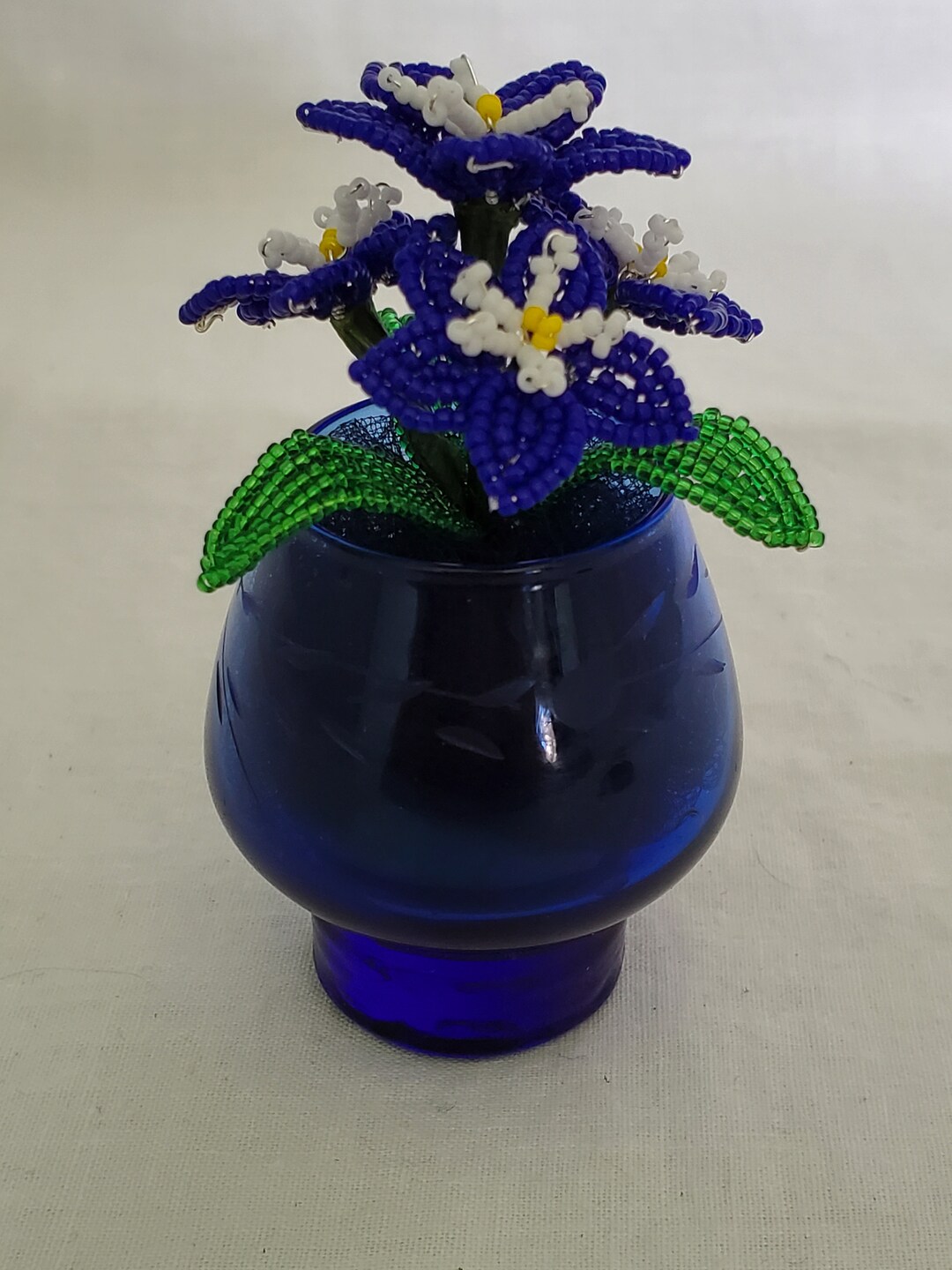 Blue French Beaded Flowers in a Blue Vase - Etsy