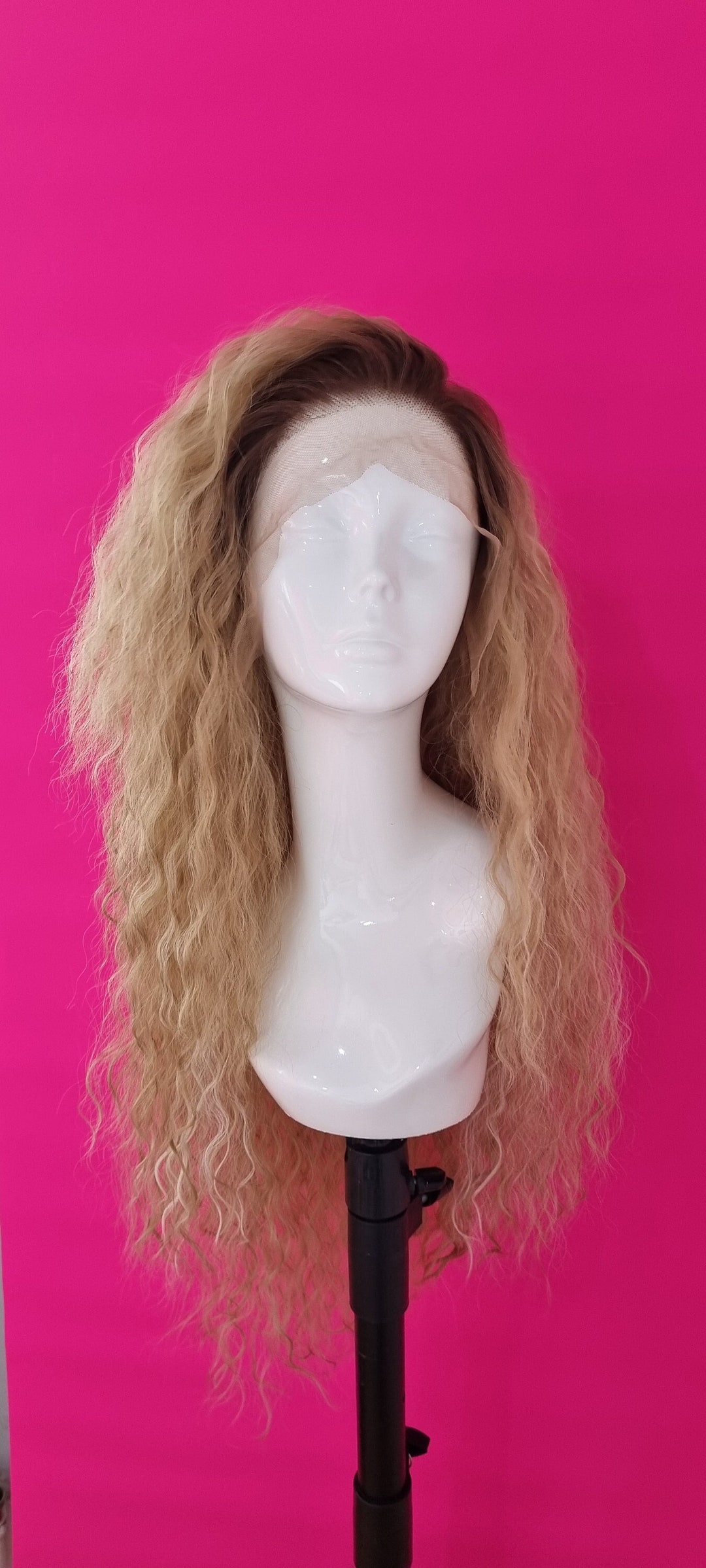 Curly Lace Front Wig | Ombre Brown Roots | Synthetic Hair Wig | Ready ...