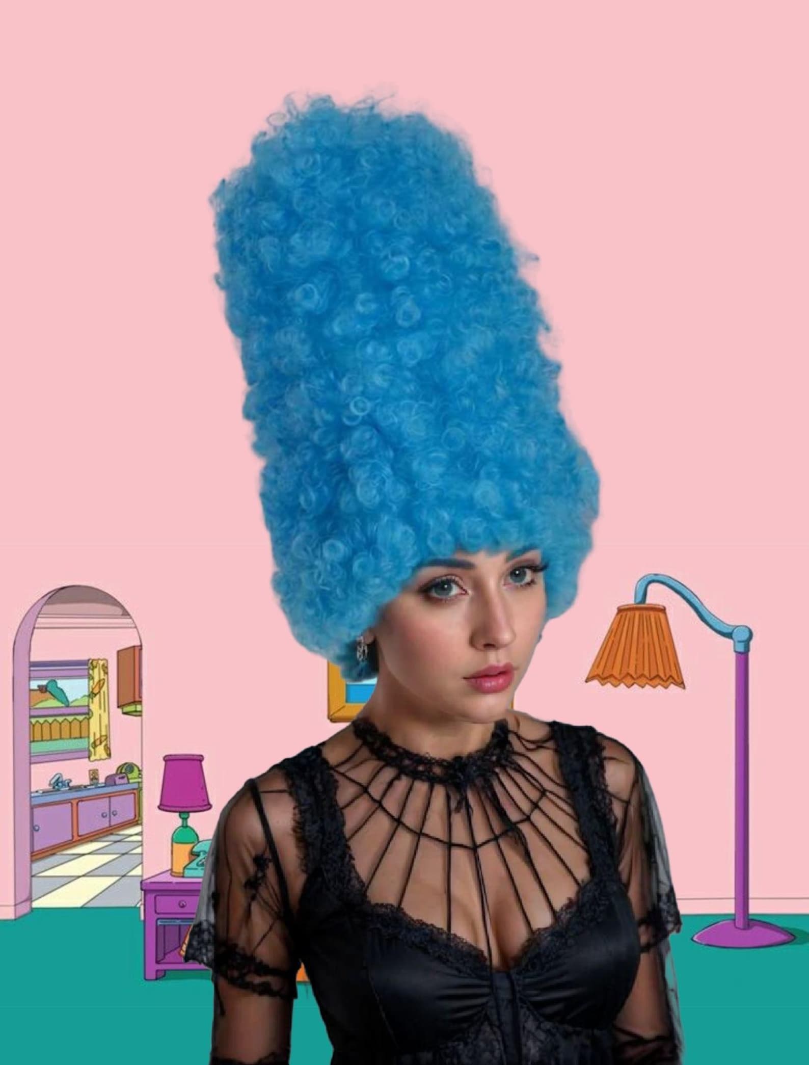 Marge Simpson Wig – Tall Blue Beehive Costume Synthetic Wig, Funny ...
