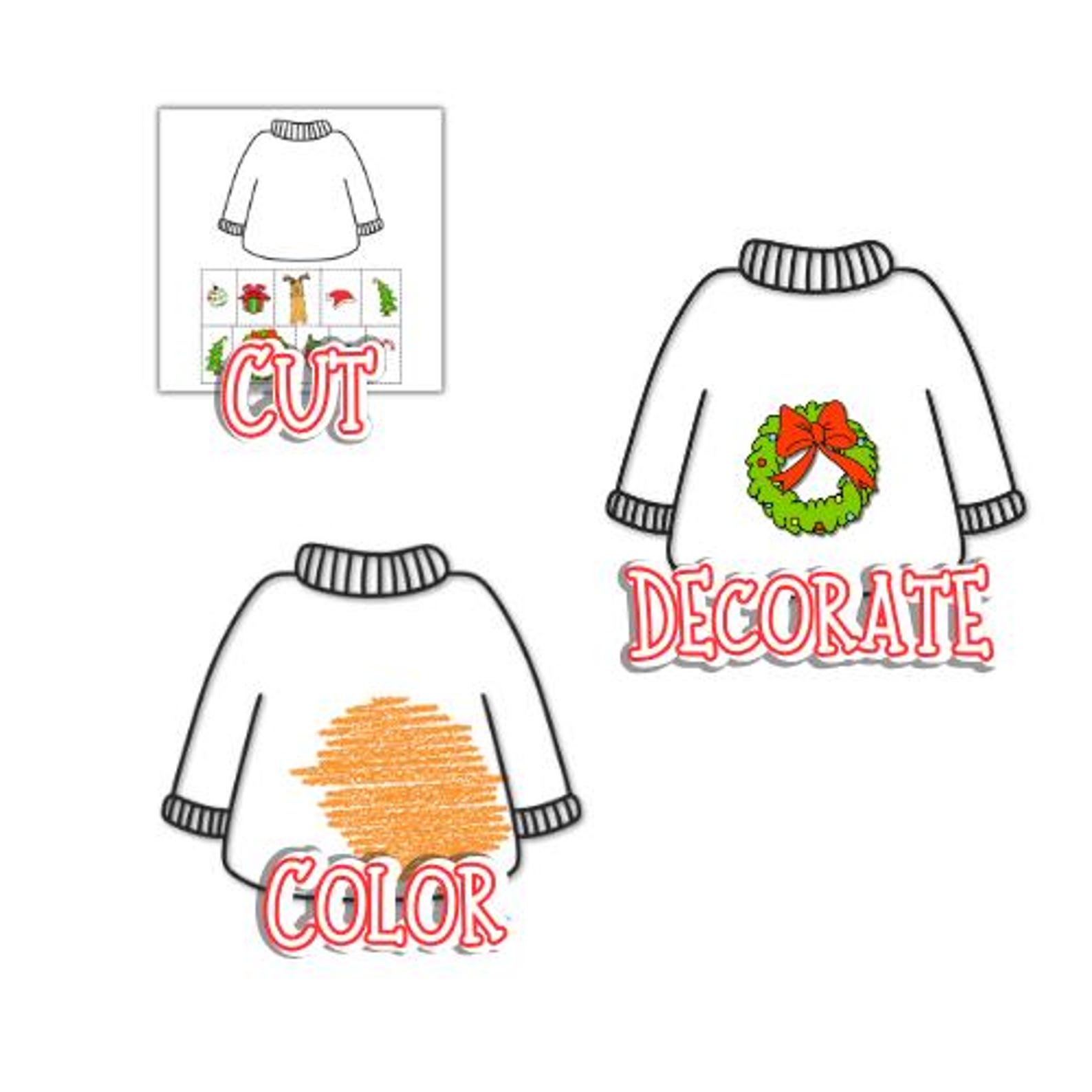 Ugly Christmas Sweater Activity, Kids Sweater Templates & Decorations ...