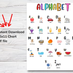 Alphabet Chart With Pictures, A to Z Learning Poster (PDF) - Etsy
