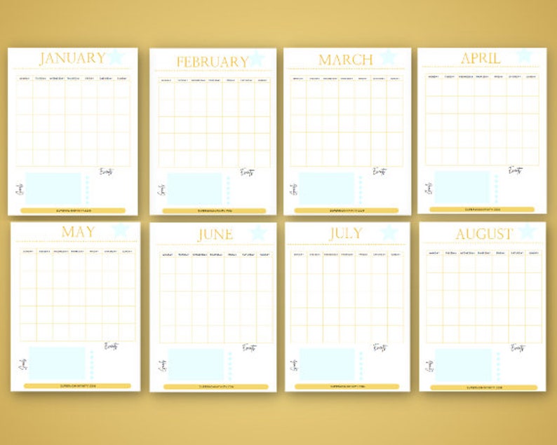 12 Month Calendar, Printable Calendar, Calendar Templates, Organized ...