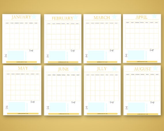 12 Month Calendar, Printable Calendar, Calendar Templates, Organized ...