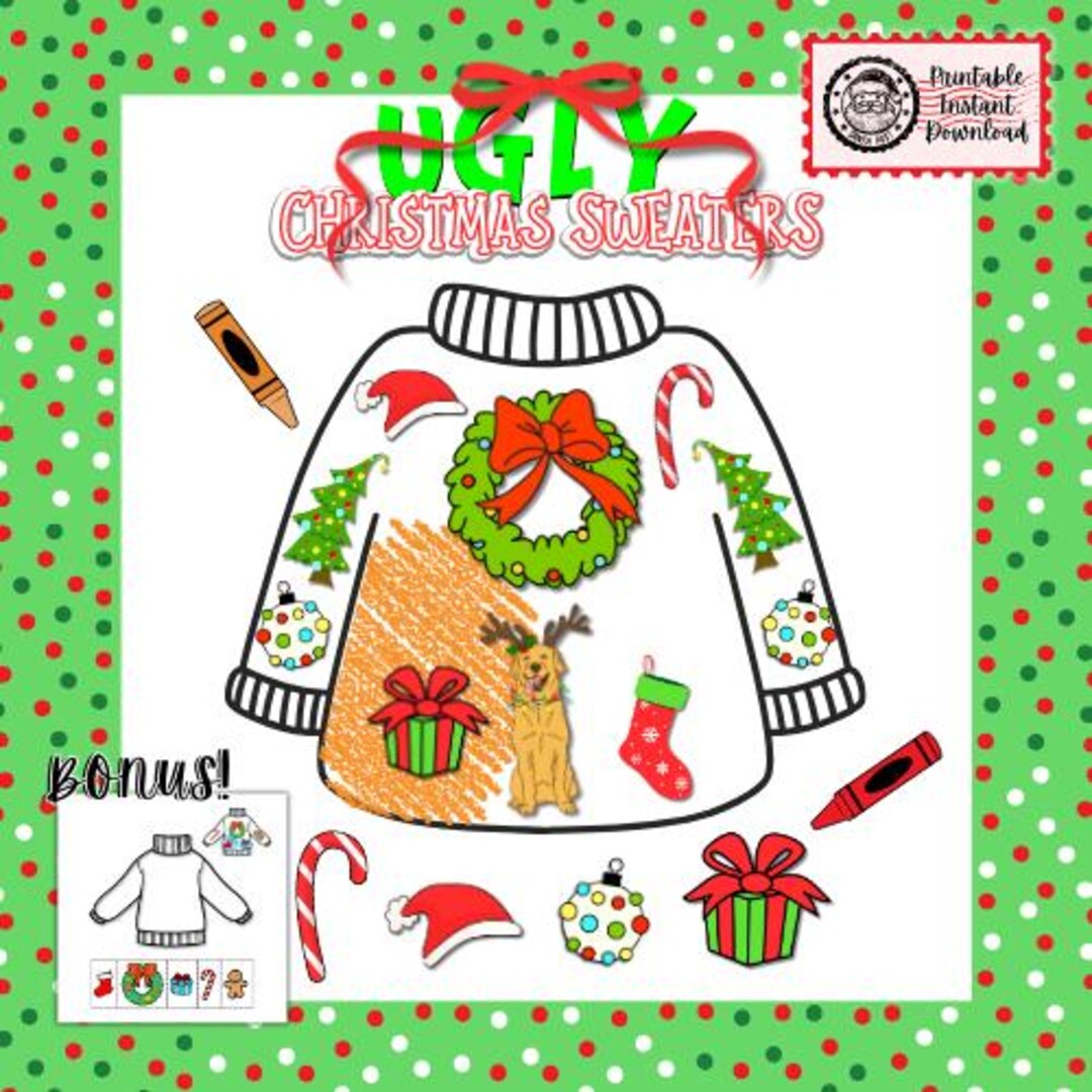Ugly Christmas Sweater Activity, Kids Sweater Templates & Decorations ...