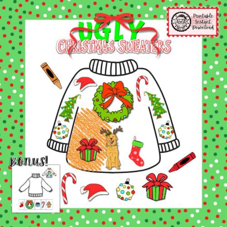 Ugly Christmas Sweater Activity, Kids Craft, Sweater Templates (PDF) - Etsy